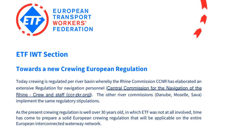 ETF: European Transport Workers' Federation | ETF IWT Section | Towards a new European Crewing ...