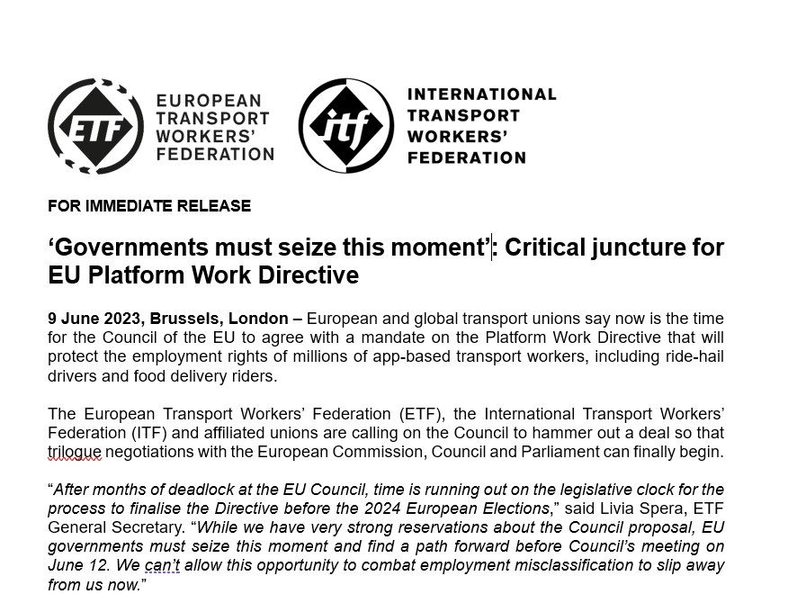 ETF: European Transport Workers' Federation | ETF - ITF joint Press ...