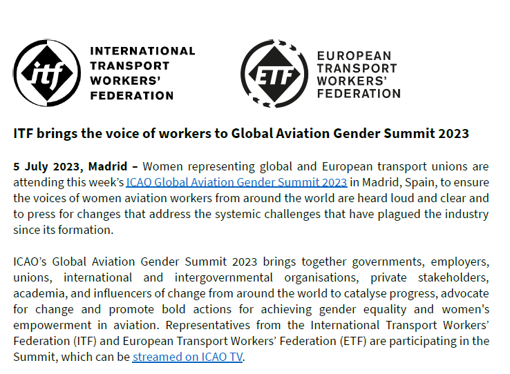 ETF: European Transport Workers' Federation | ITF brings the voice of workers to Global Aviation ...