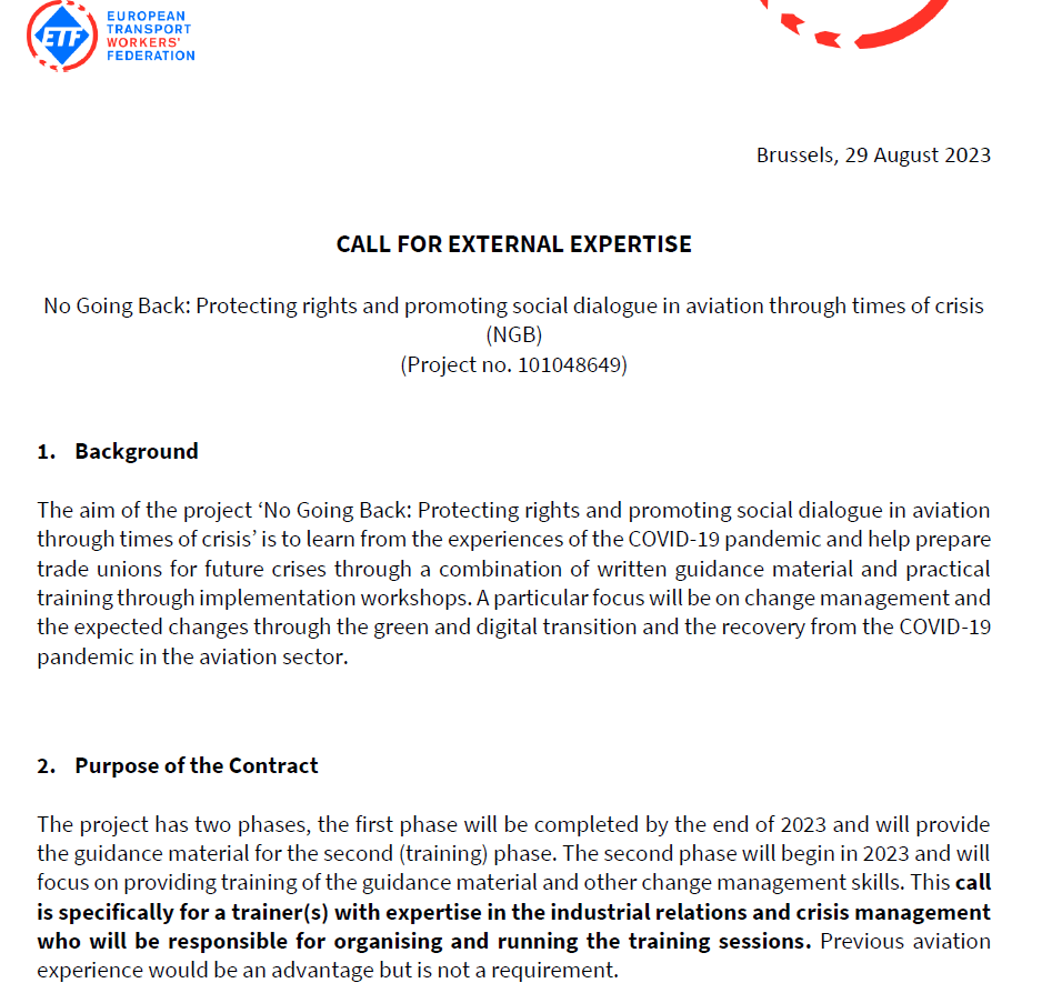 ETF: European Transport Workers' Federation | Call for tender ...
